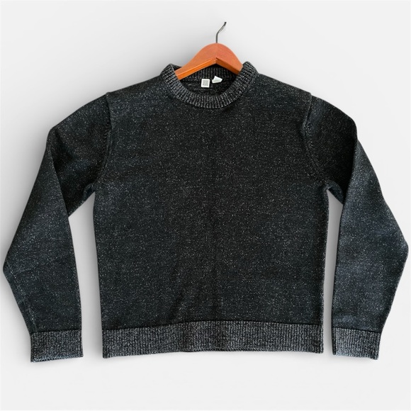 Uniqlo | Sweaters | Uniqlo Charcoal Flecked Cotton Black Gray Crew Neck ...